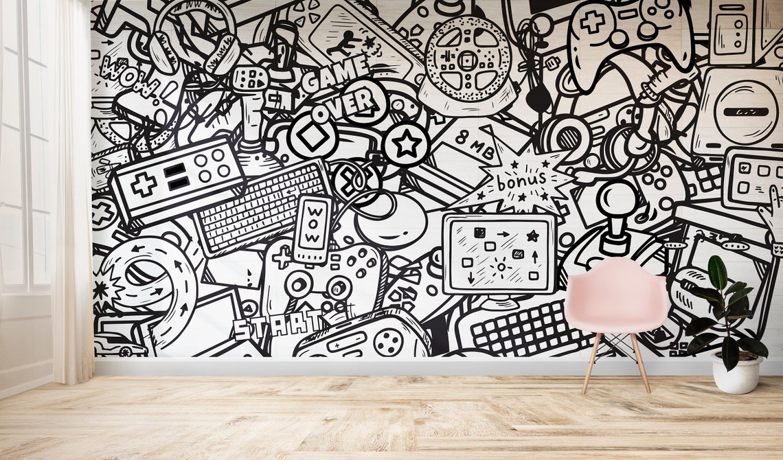 White Gaming Abstract Wallpaper - Etsy