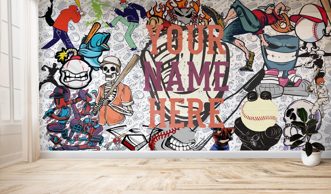 Personalised Baseball Graffiti Character Wallpaper - Etsy UK
