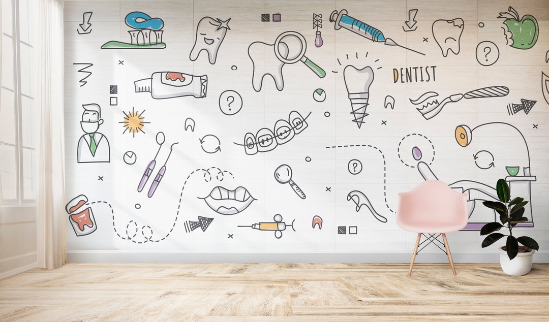 Dentist Cartoon Illustration Wallpaper - Etsy