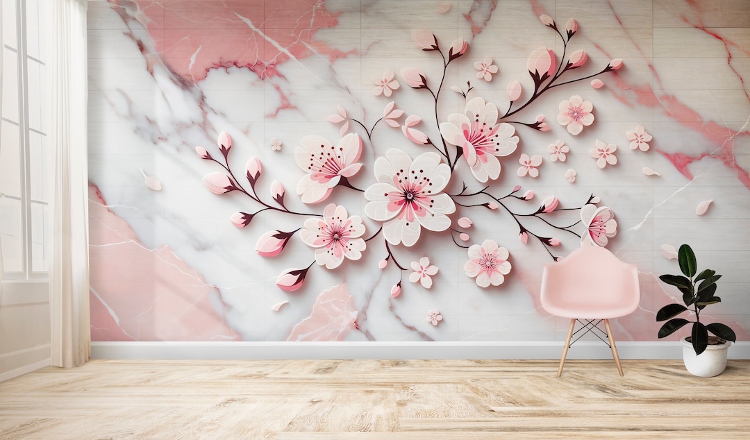 Pink 3D Flower Marble Wallpaper - Etsy