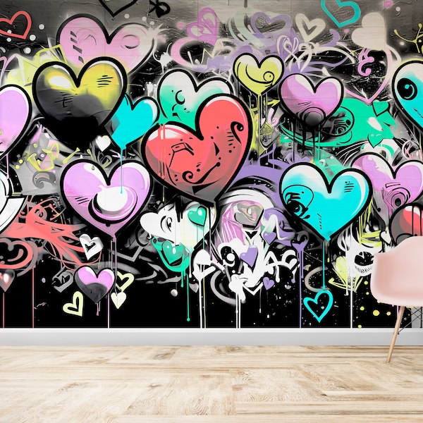 Hearts Graffiti Wallpaper - Etsy