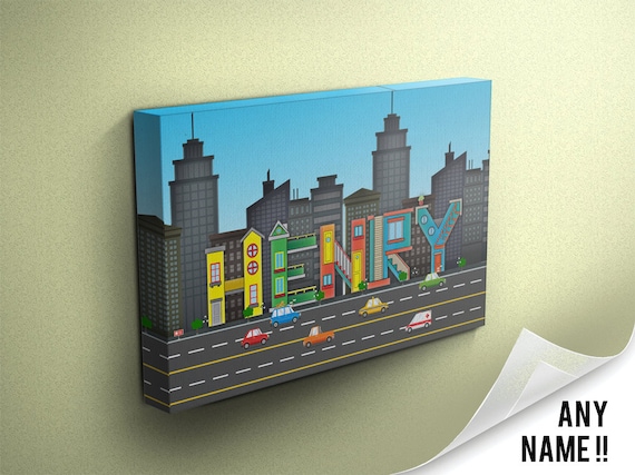 Personalised City Buildings Inspired Name Canvas | Etsy