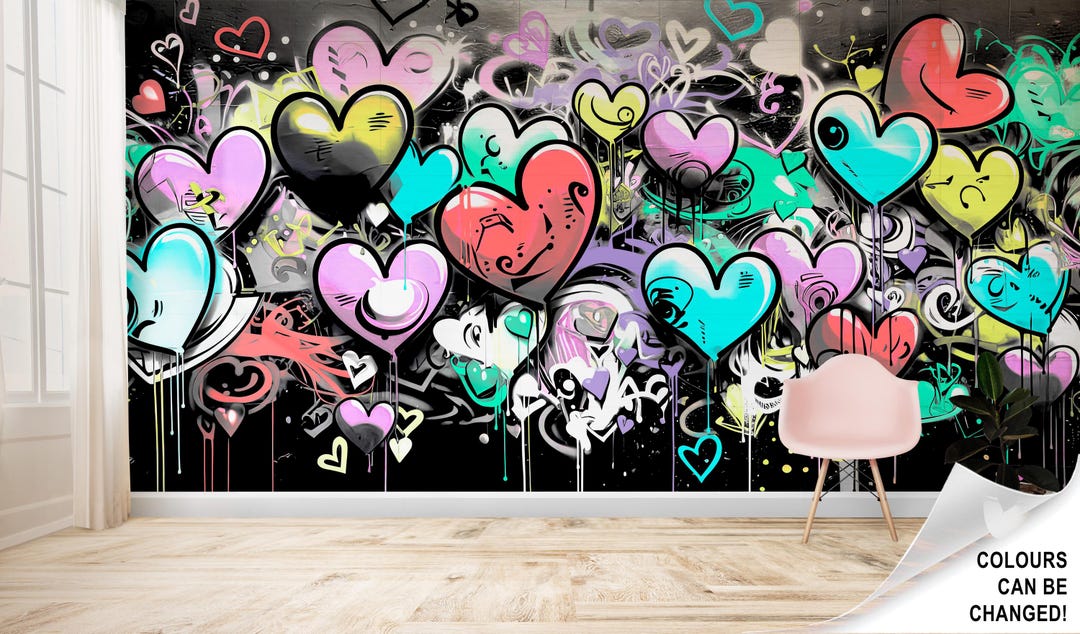 Hearts Graffiti Wallpaper - Etsy