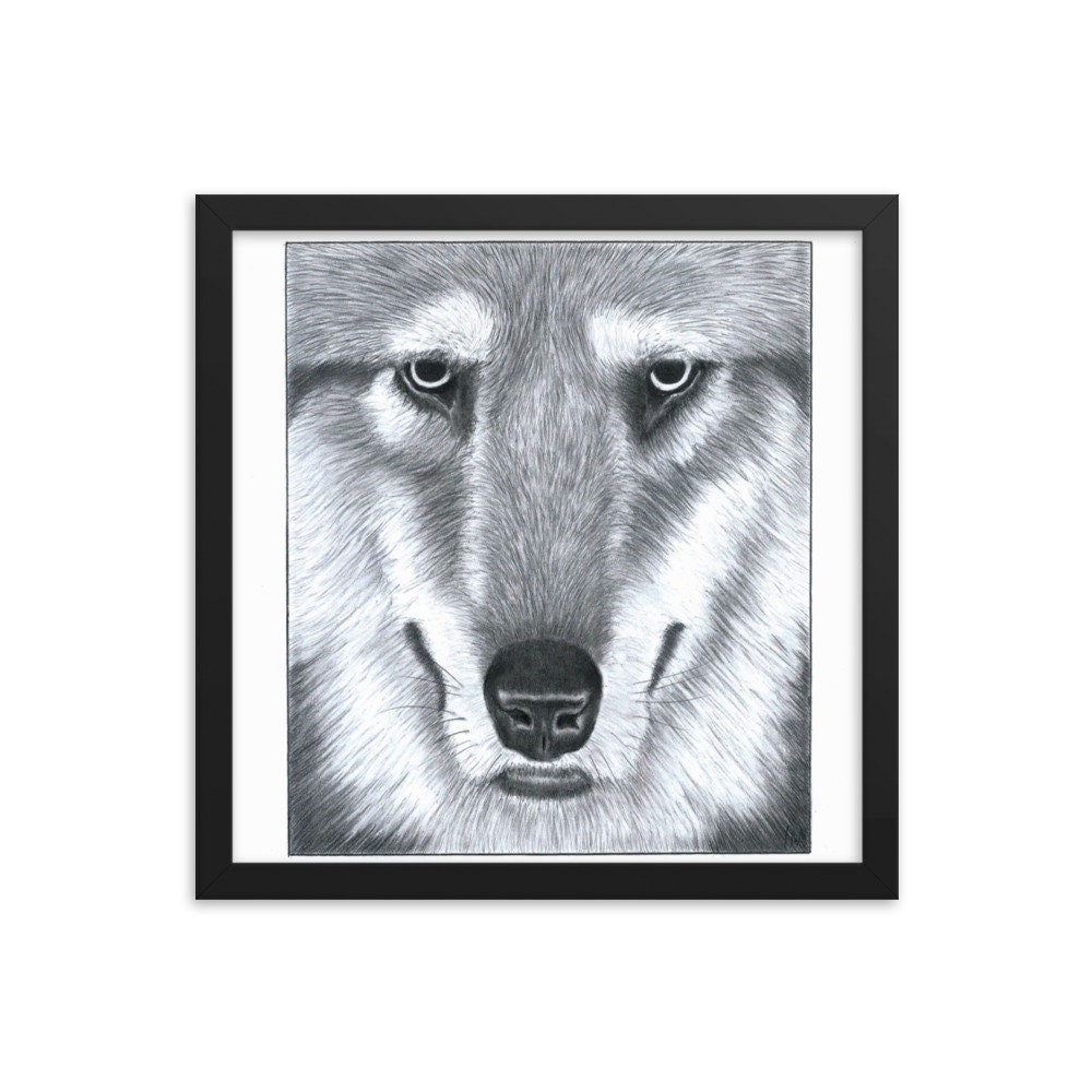 Wolf FRAMED Pencil Drawing Print, Wolf Lover Gift, Wolf Abstract Art ...