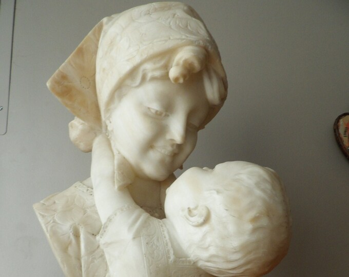 Antique Alabaster Bust Mother Child "maternita" A. Malavolti 1876-1947 ...