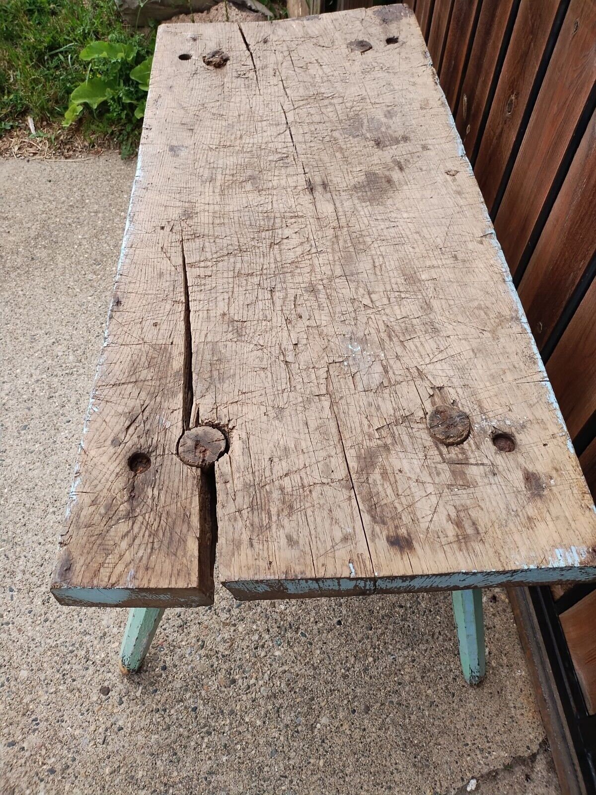 19th Century Antique Hog Pig Bench Table Early Paint Butcher Block 48 ...