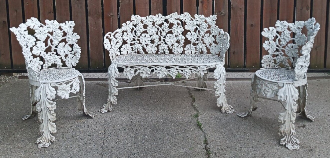 Antique Cast Iron Victorian Garden Set Bench Chairs Unique Legs 1890s ...