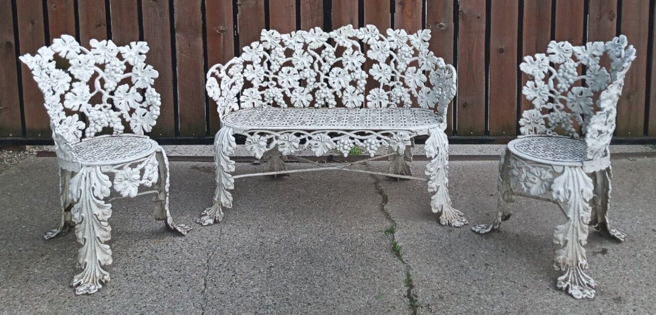 Antique Cast Iron Victorian Garden Set Bench Chairs Unique Legs 1890s ...