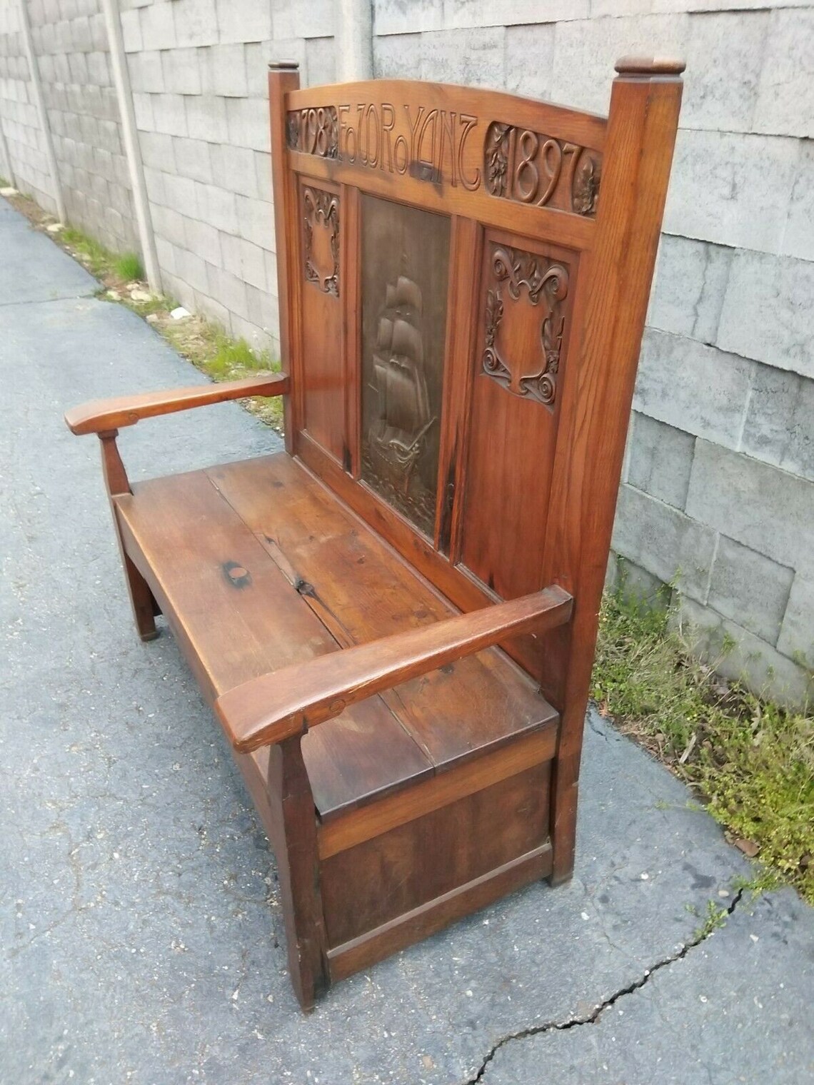 Arts Crafts Oak HMS Foudroyant Admiral Nelson Naval Ship Nautical Bench ...