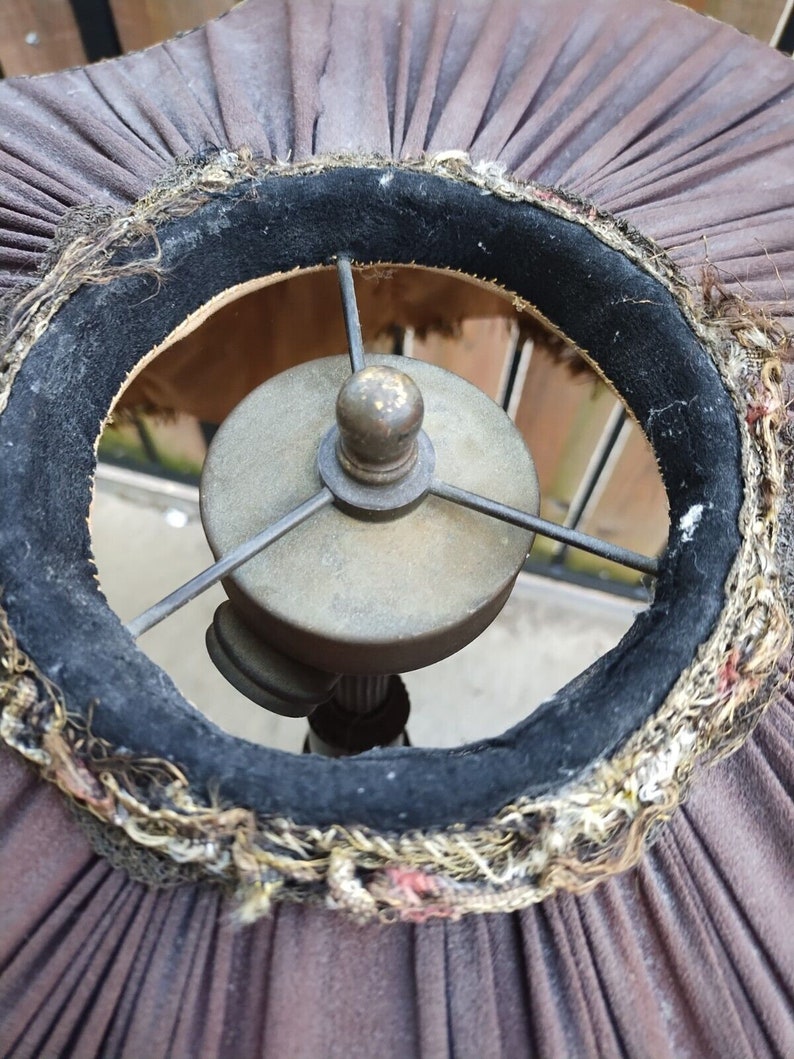 Antique Wood Floor Lamp With Rare Original Silk Shade Metal Thread ...