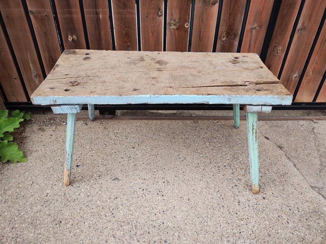 19th Century Antique Hog Pig Bench Table Early Paint Butcher Block 48 ...