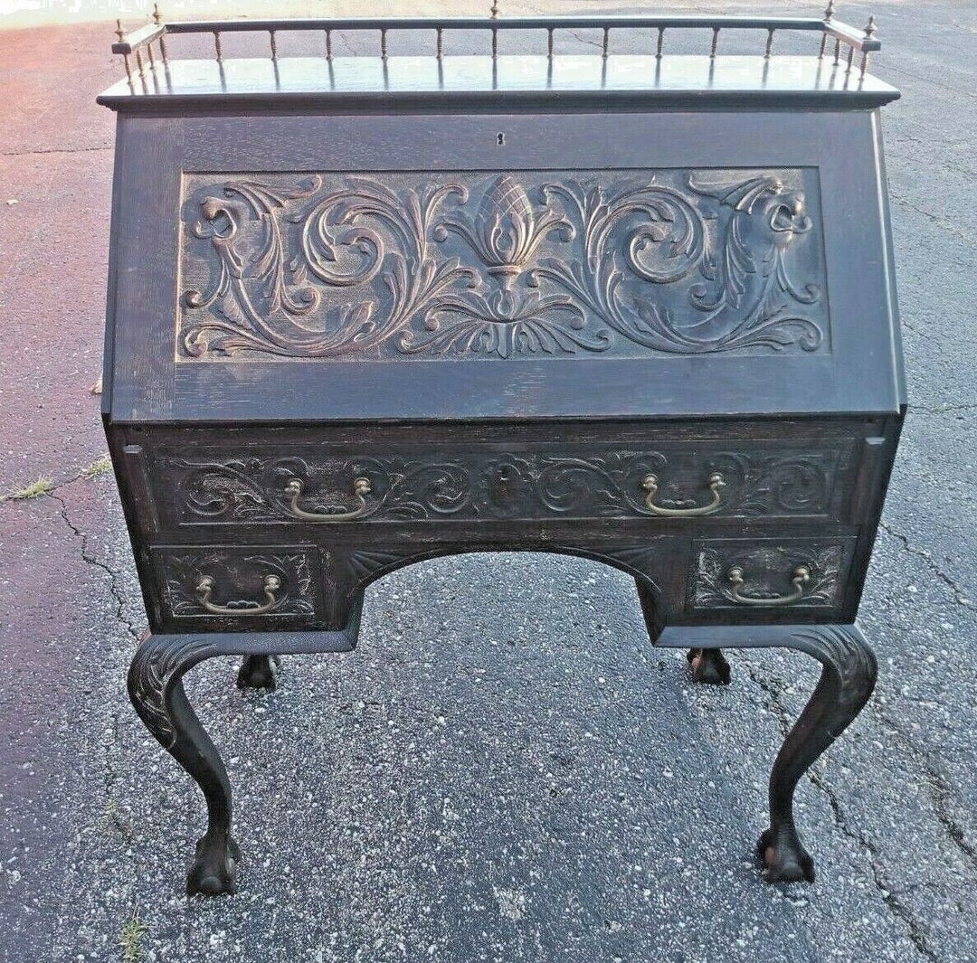 R,j. Horner Oak Gothic American Spanish Revival Dragon Gargoyle Desk We ...