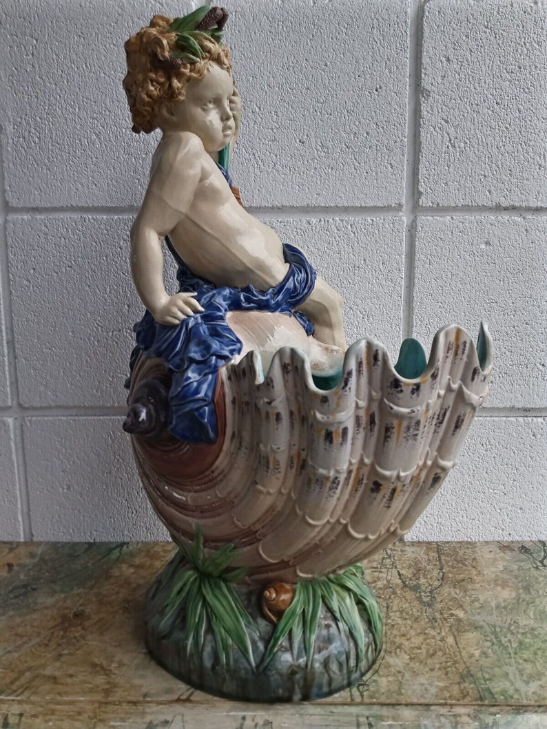 Extremely Rare Minton Dated 1870 Cherub Boy Shell Compote Majolica 17.5 ...