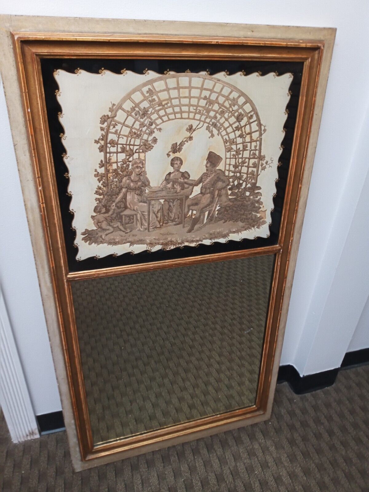 Antique Borghese Eglomise Mirror Soldier Courting Scene 27 X 48.5 Well ...