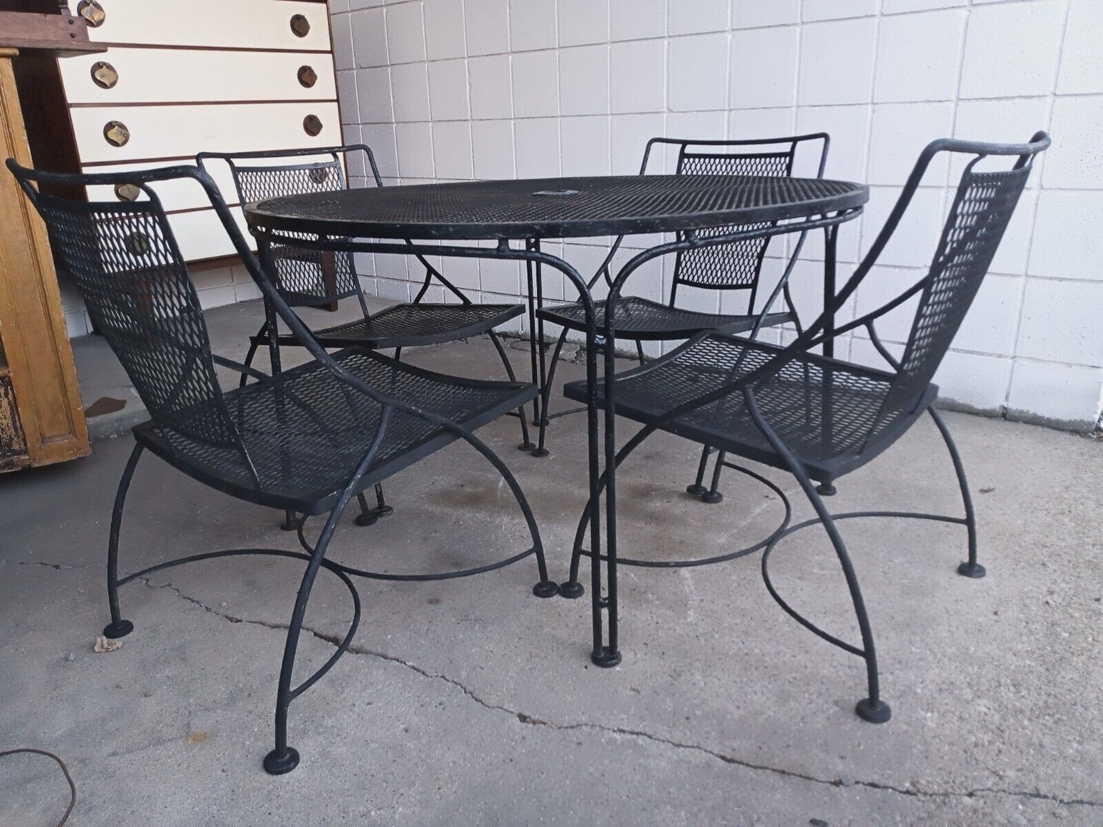 Salterini Woodard Low Lounge Tree Bark MCM Vtg Wrought Iron Patio Set ...
