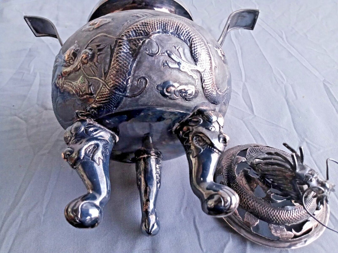 Chinese Silver Censer Qing 19th C Dragon Finial 22.5 Cm - Etsy