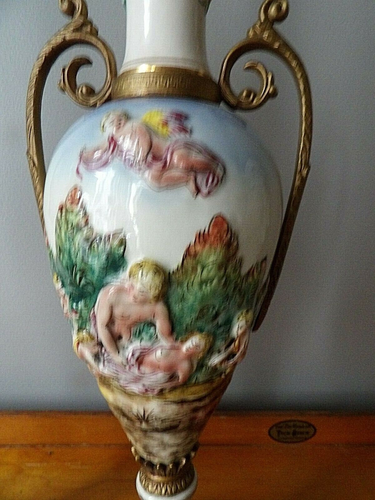 Fine Pair Vintage Capodimonte Urn Lamps Angels Nude Lady Cherubs 1920's ...