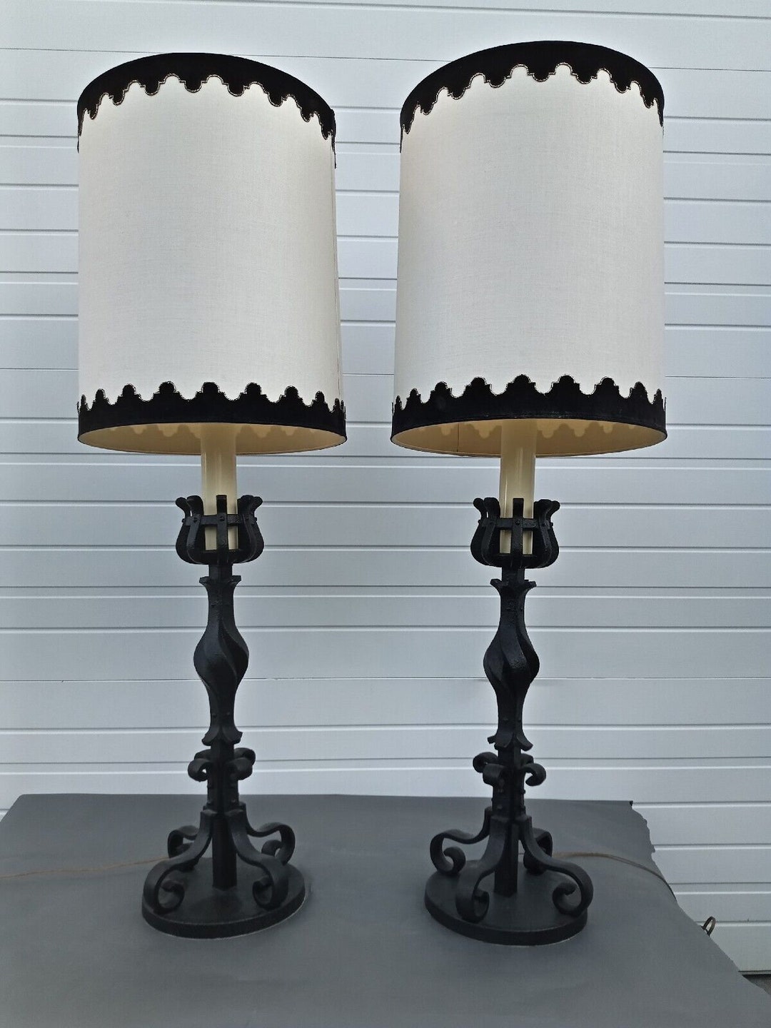 Pair 2 Vtg Gothic Revival Renaissance Spanish Large 48" Lamps Mont Era ...