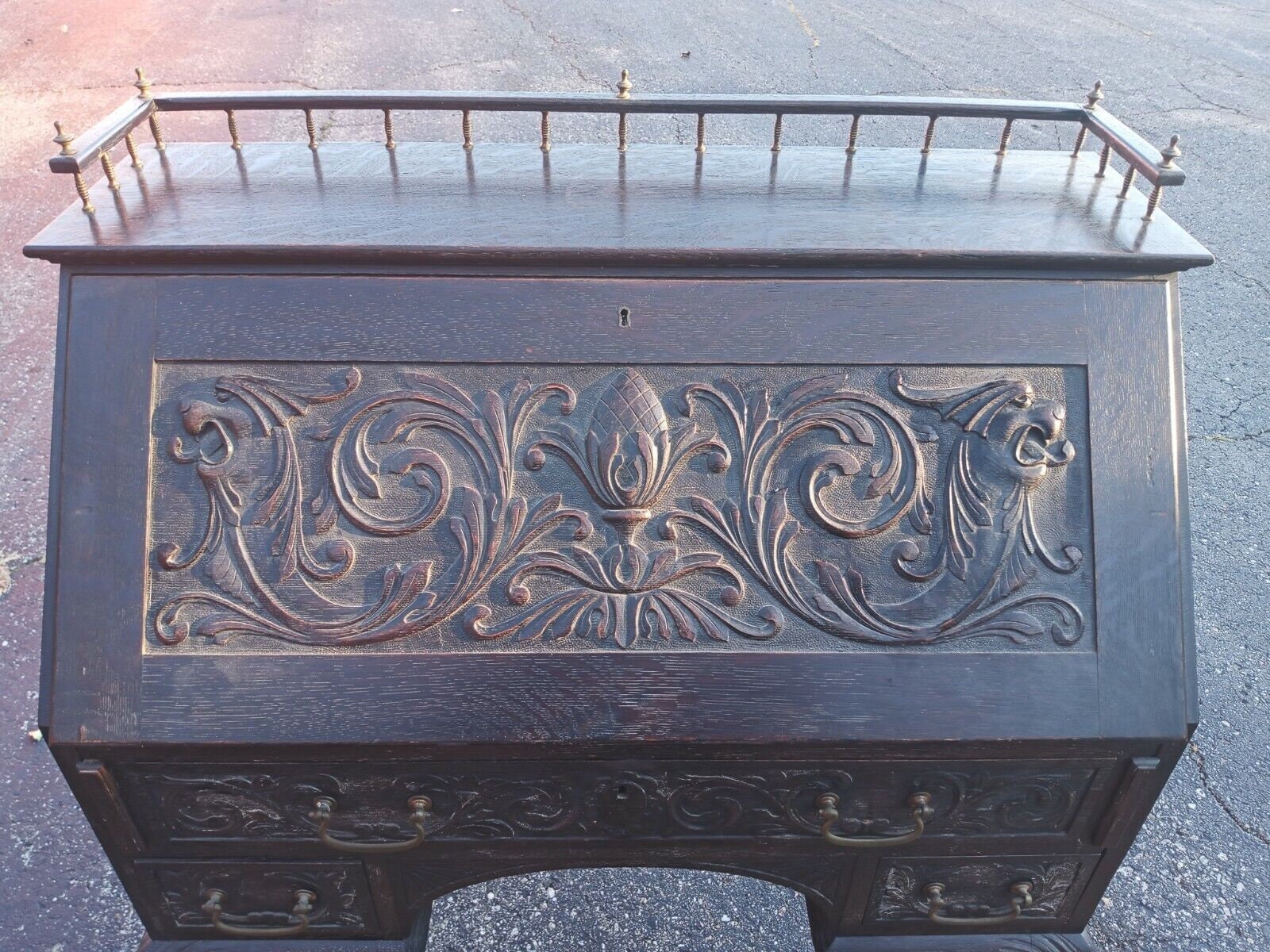 R,j. Horner Oak Gothic American Spanish Revival Dragon Gargoyle Desk We ...