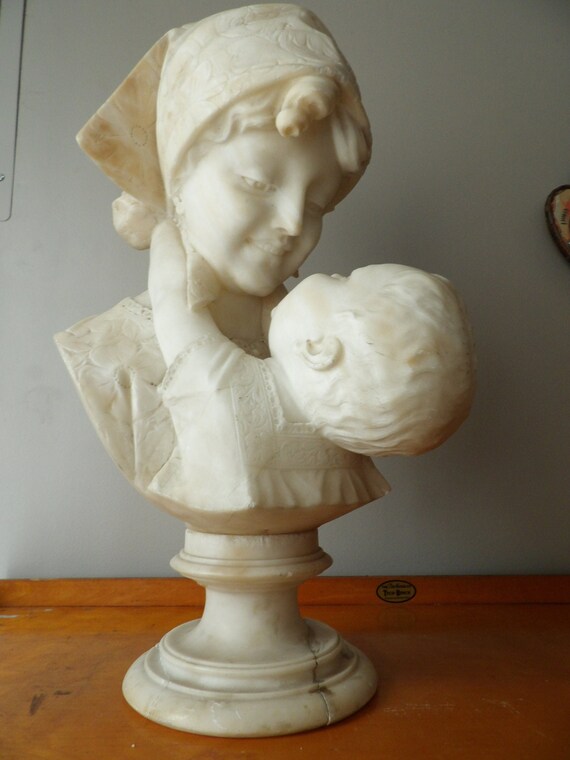 Antique Alabaster Bust Mother Child maternita A. - Etsy