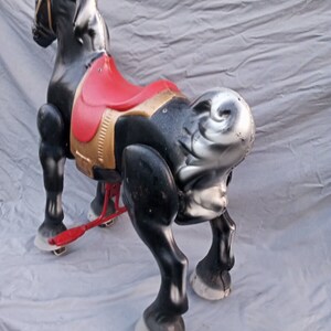 Antique Mobo Pressed Steel Bronco Large Riding Toy Dark Horse HTF Black ...
