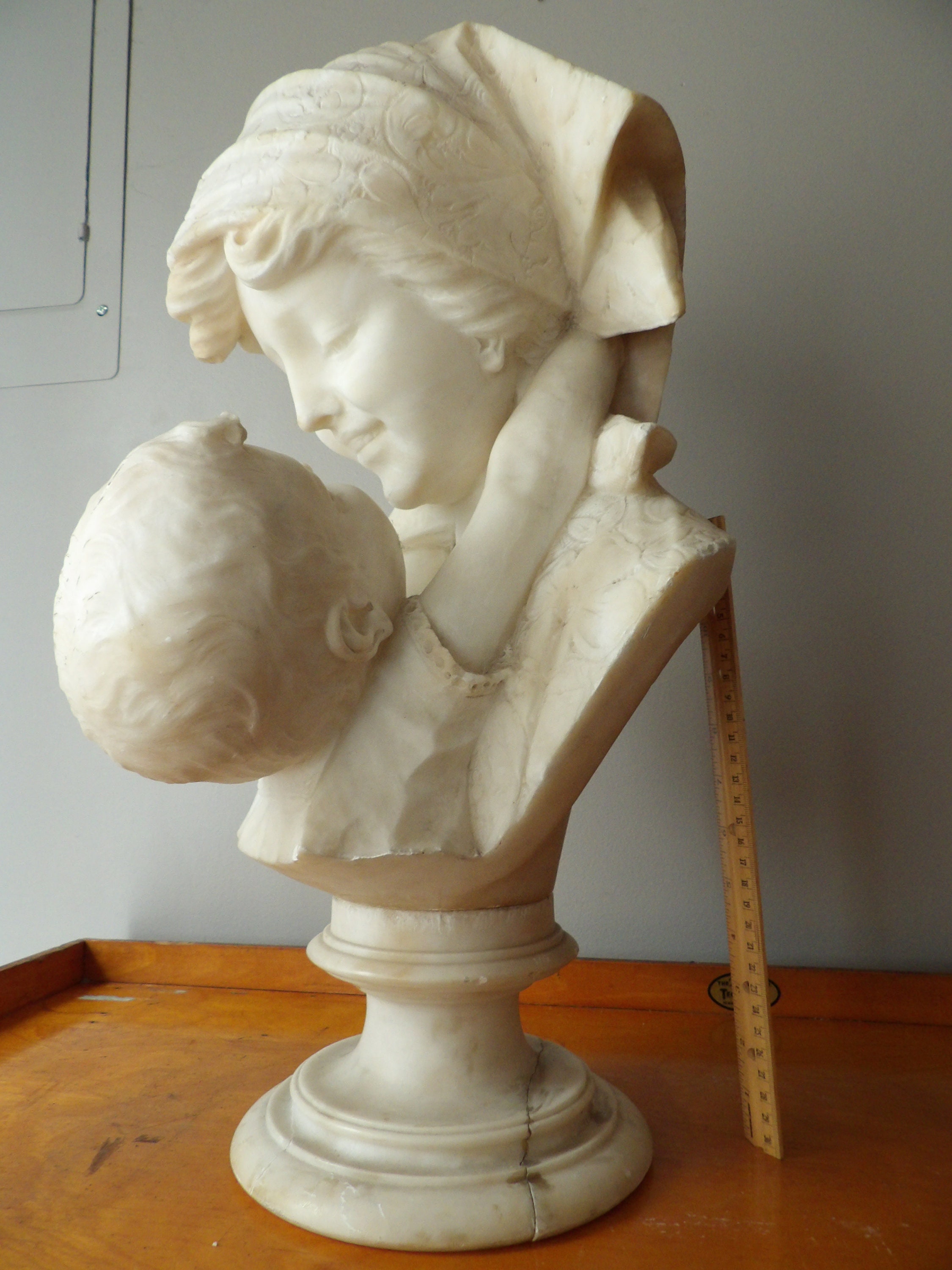 Antique Alabaster Bust Mother Child maternita A. Malavolti 1876-1947 ...