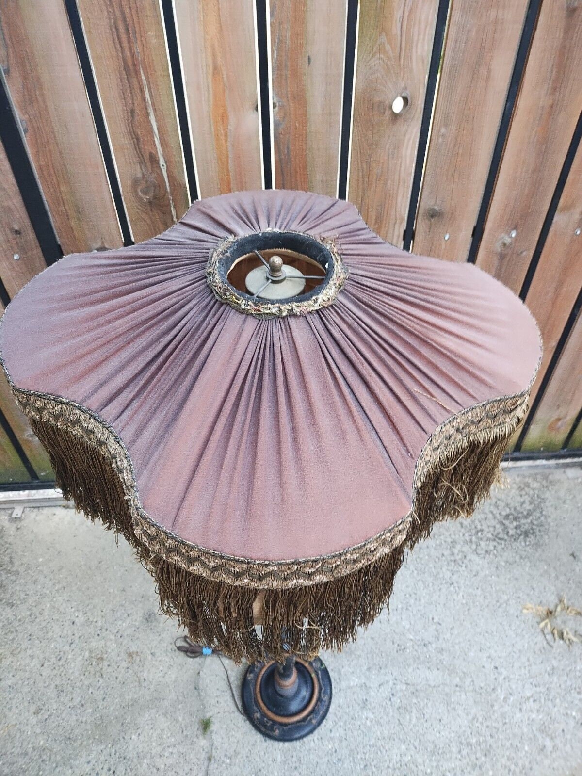 Antique Wood Floor Lamp With Rare Original Silk Shade Metal Thread ...
