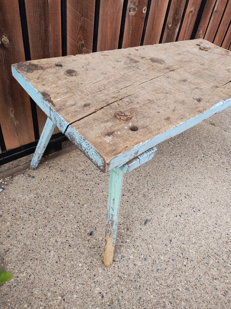 19th Century Antique Hog Pig Bench Table Early Paint Butcher Block 48 ...
