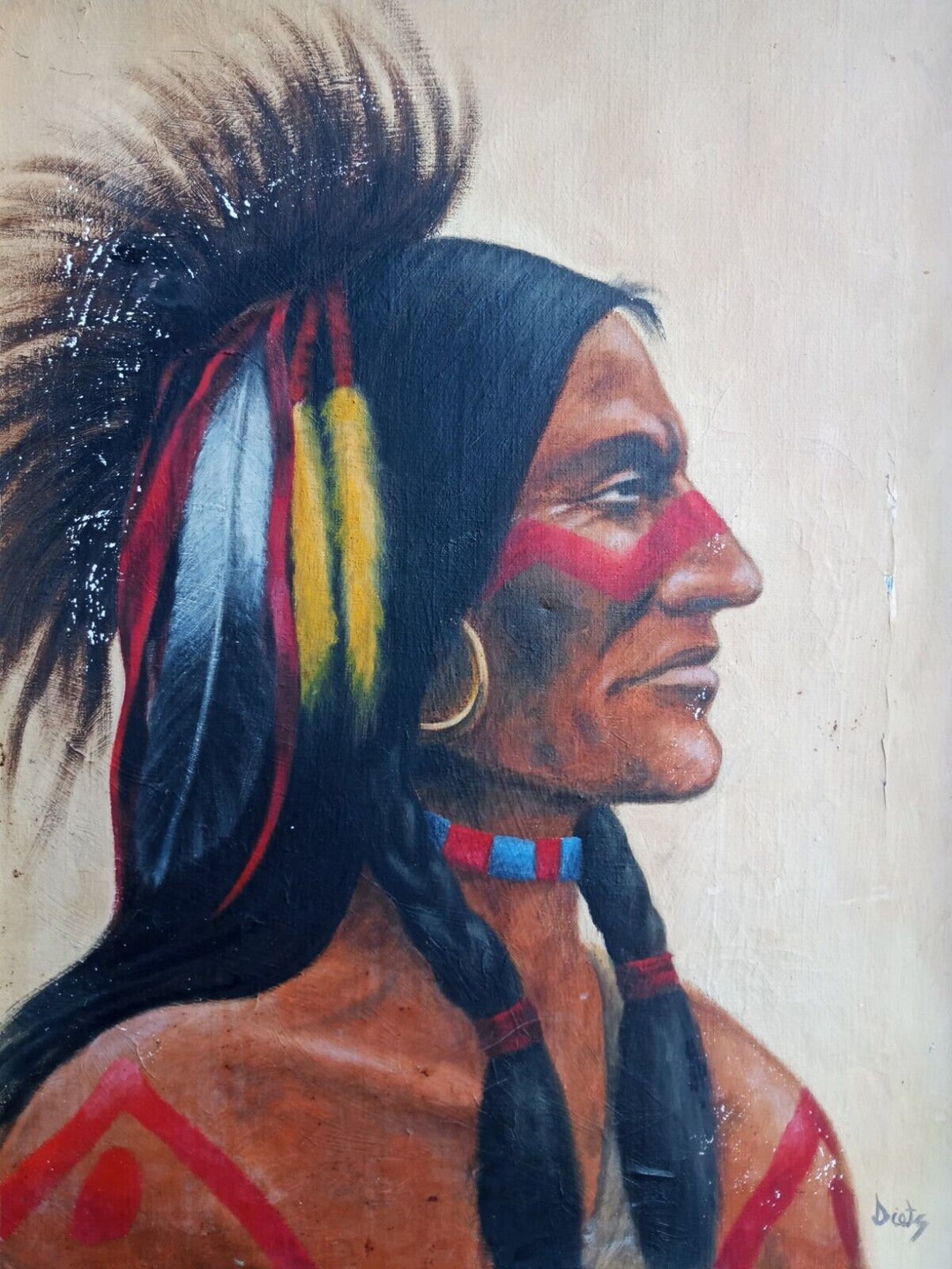 Vtg Mod Mcm Native American Portrait James Dietz Ca Wa Illustrator Oil ...