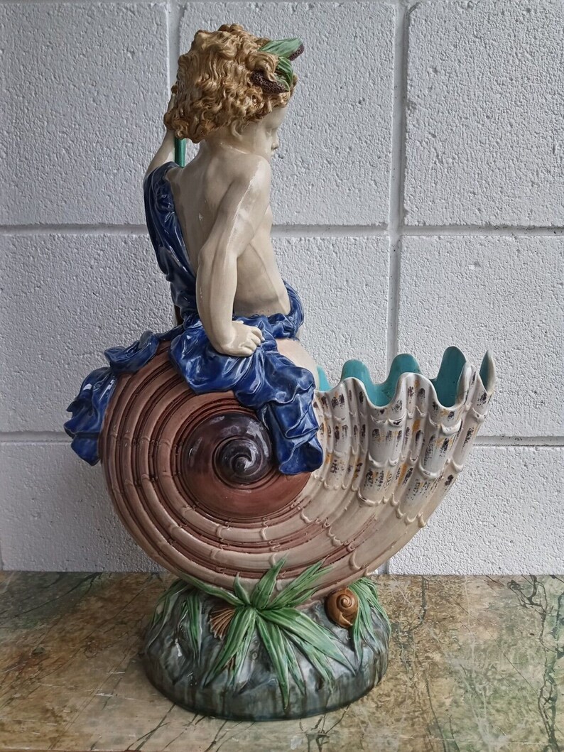 Extremely Rare Minton Dated 1870 Cherub Boy Shell Compote Majolica 17.5 ...