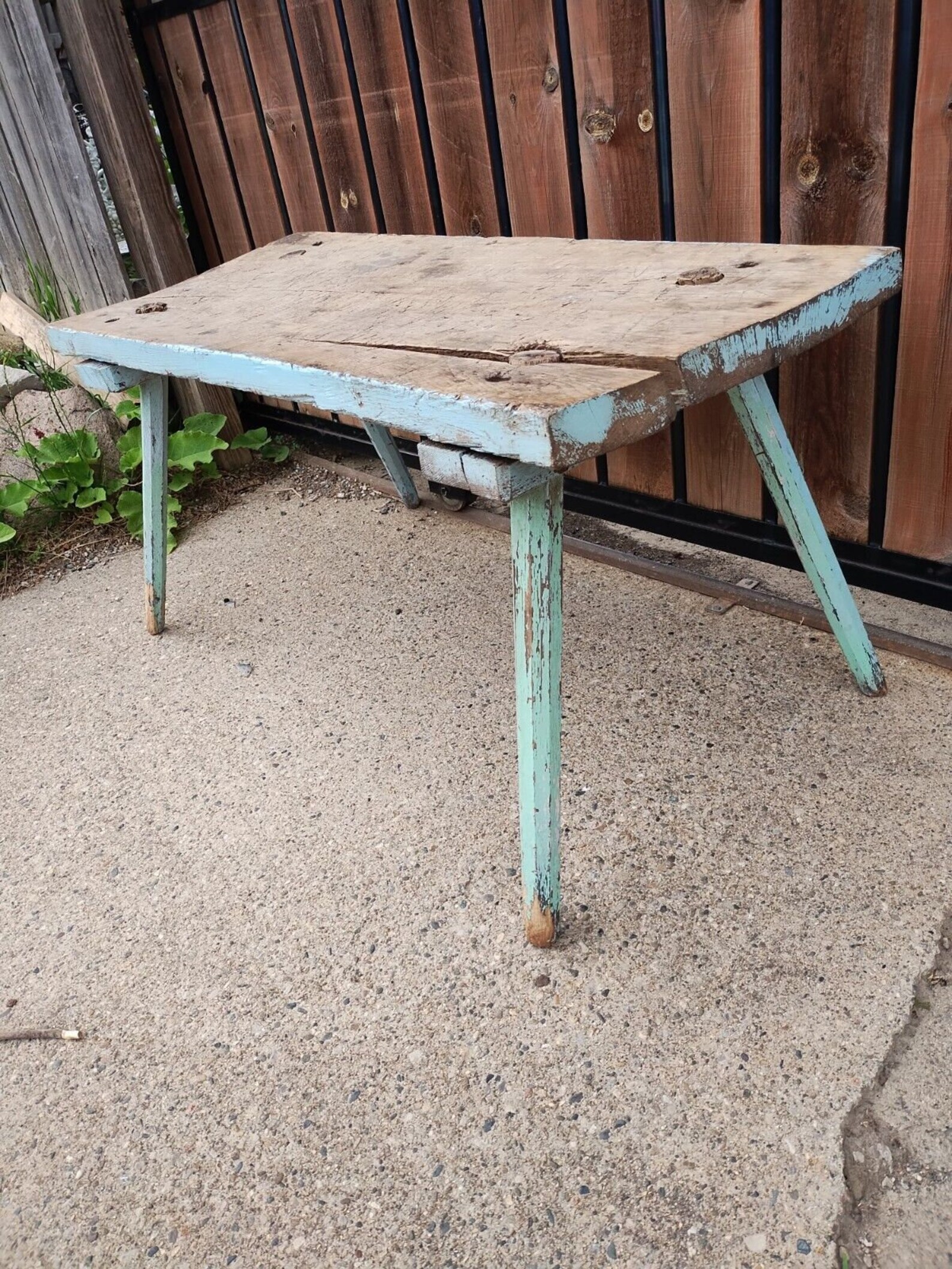 19th Century Antique Hog Pig Bench Table Early Paint Butcher Block 48 ...