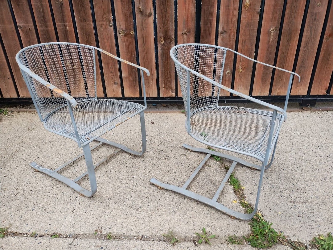 Pair 2 Sculptura Woodard Cantilever Bounce Spring Chairs Patio ...