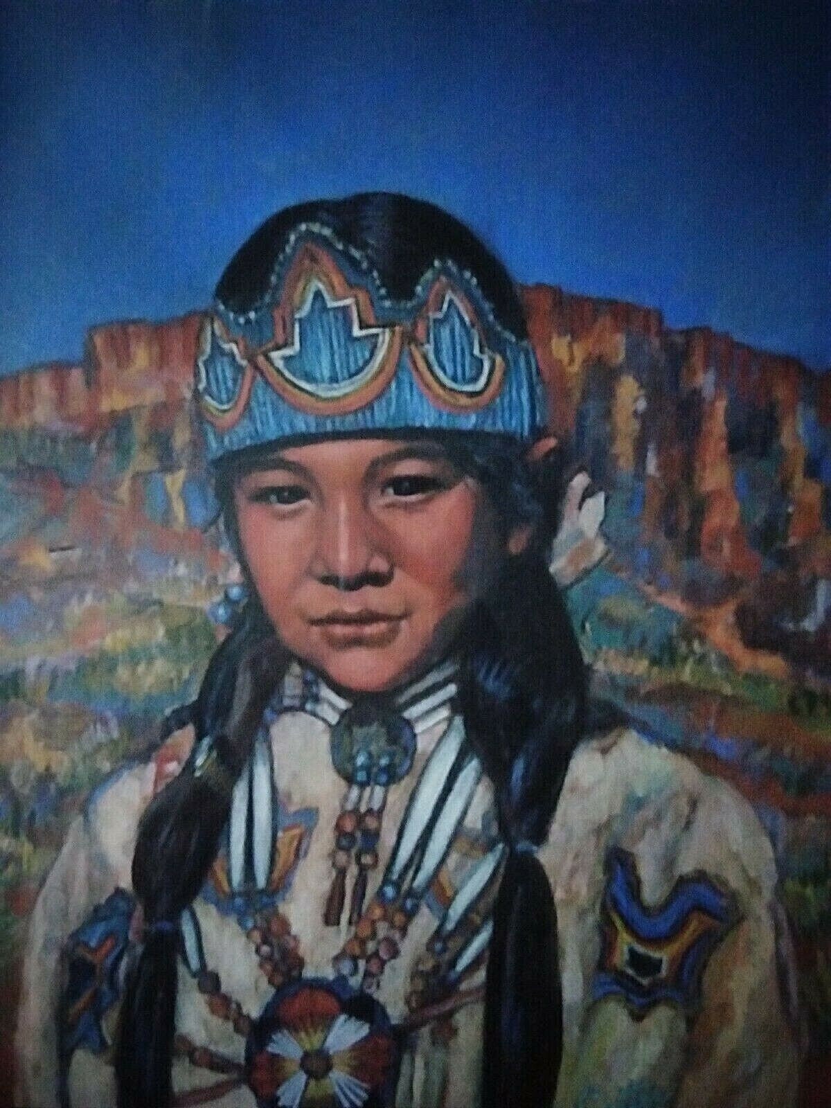 Vtg Native American Portrait Oil Lucille Carter Pastel - Etsy