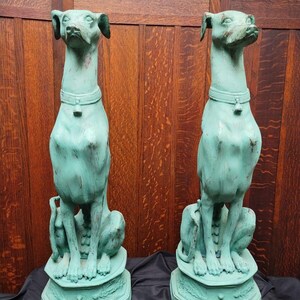 Pair Vtg 31" Greyhound Whippet Bronze Sculptures Faux Verde Patina ...