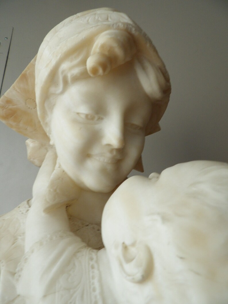 Antique Alabaster Bust Mother Child maternita A. Malavolti 1876-1947 ...
