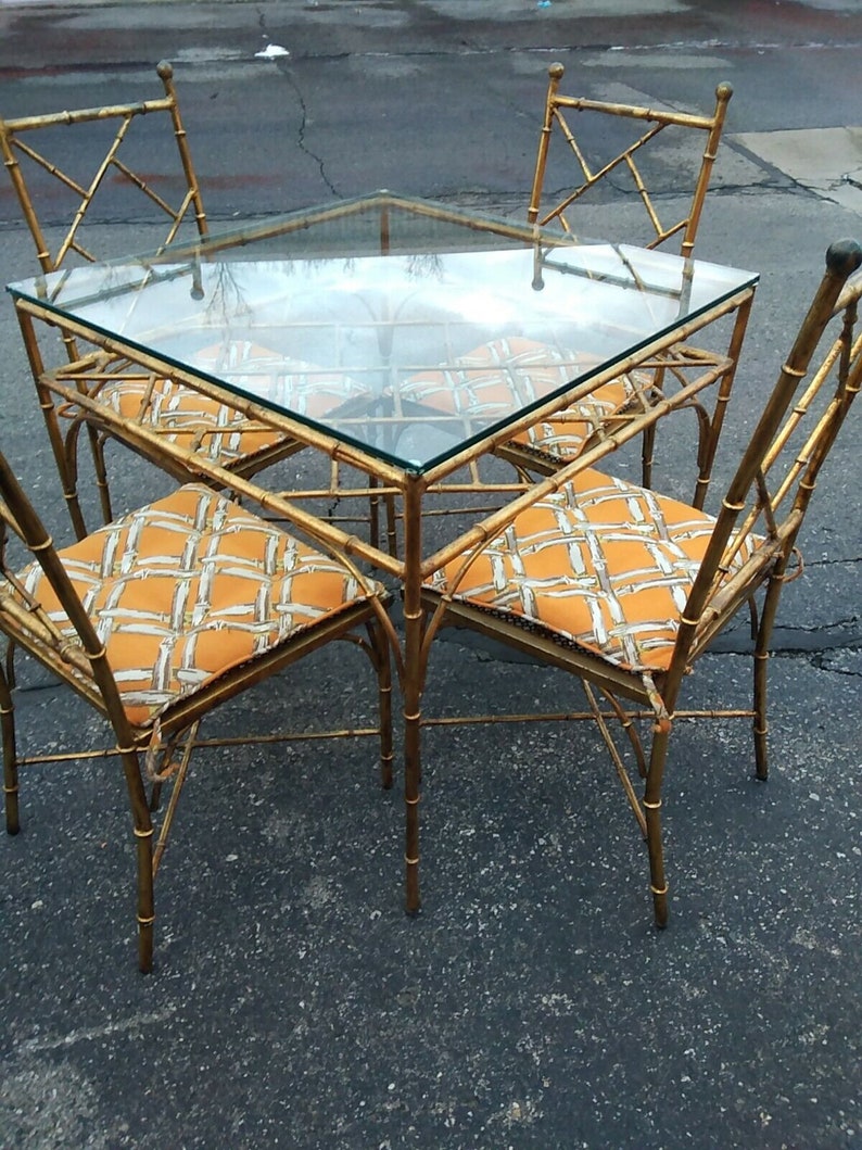 Vtg Table Set Chair Patio Faux Bamboo Gilt Tole Italian Phyllis Morris ...