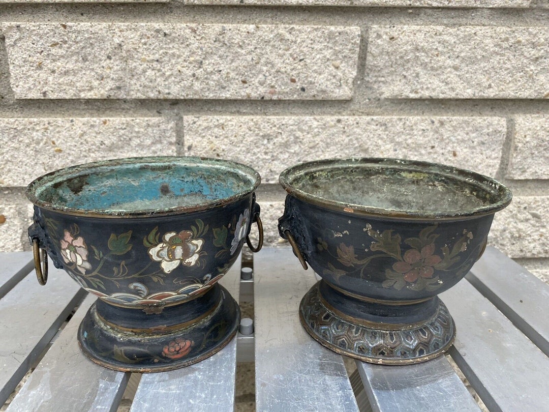 Pair 18th Century French Regency Painted Metal Cachepots Cache Pots ...