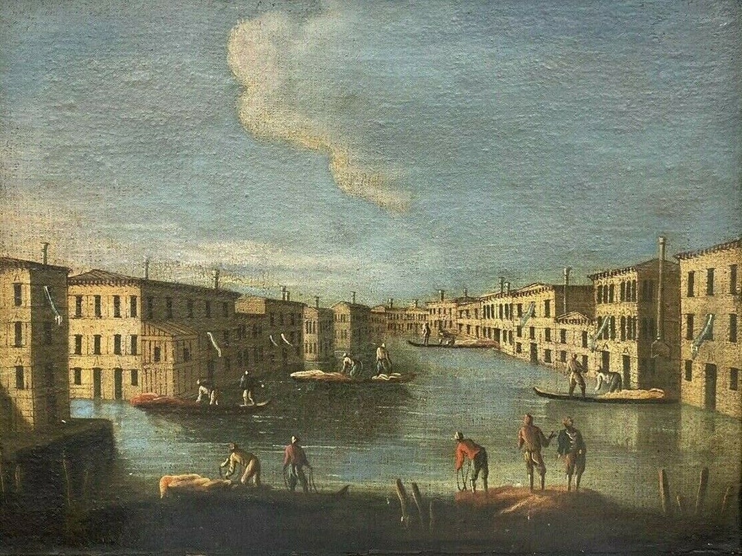 Italian School Veduta Old Master Canal Venice Oil Painting Reframed ...