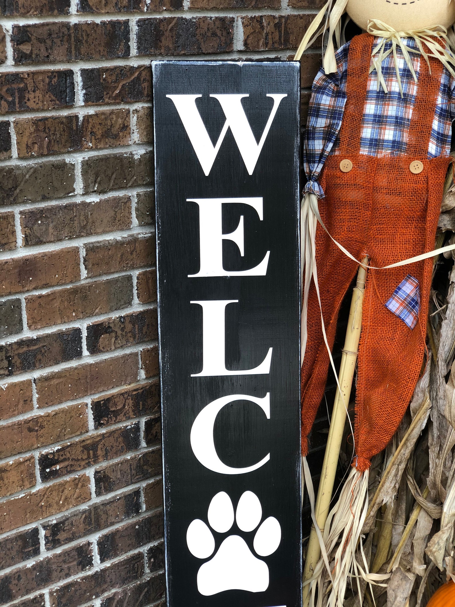Welcome sign with paw print front porch sign paw print sign | Etsy