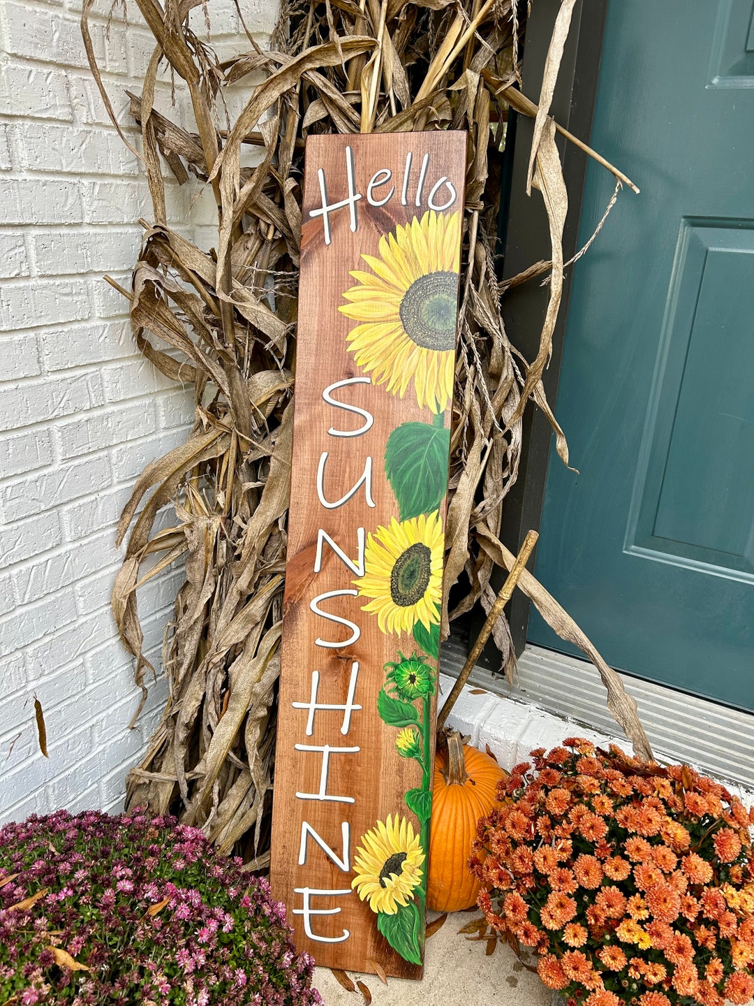 Sunflower Porch Decor, Front Porch Sign, Hello Sunshine, Sunflower ...