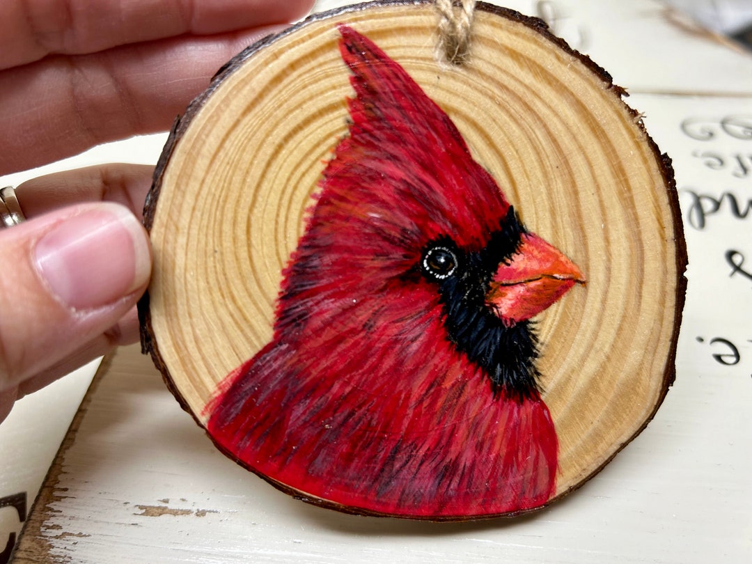 Hand-painted Cardinal Wood Slice Ornament: Christmas Bird Art - Etsy