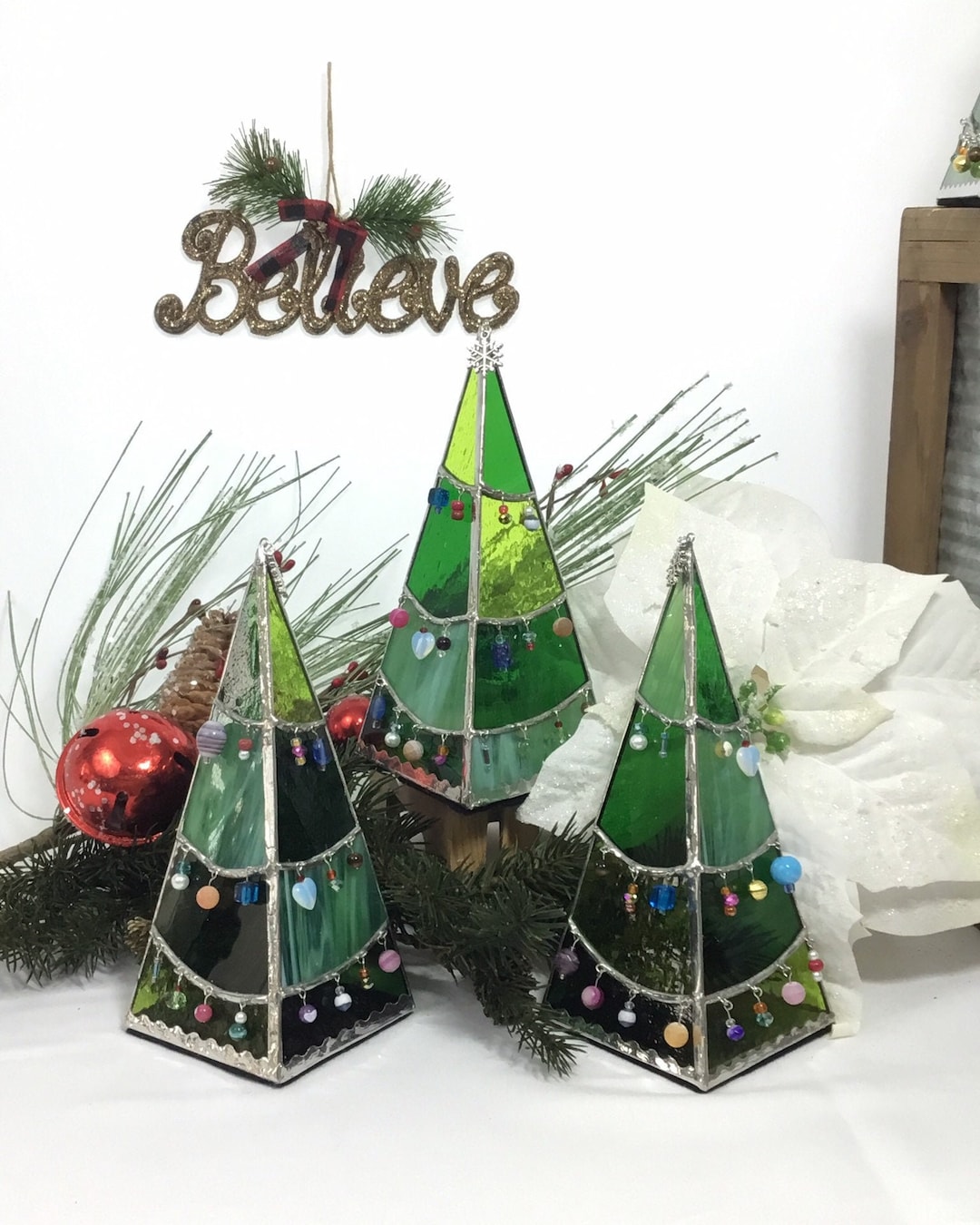 3D Glass Christmas Tree Tea-light Holder – One of a Kind, Green or ...