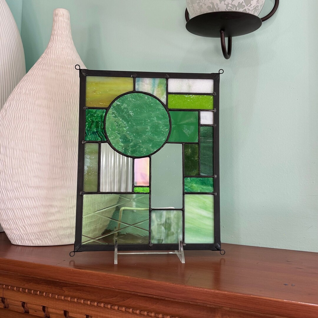 Abstract Green Stained Glass Art | Handcrafted Panel | Unique Gift Idea ...