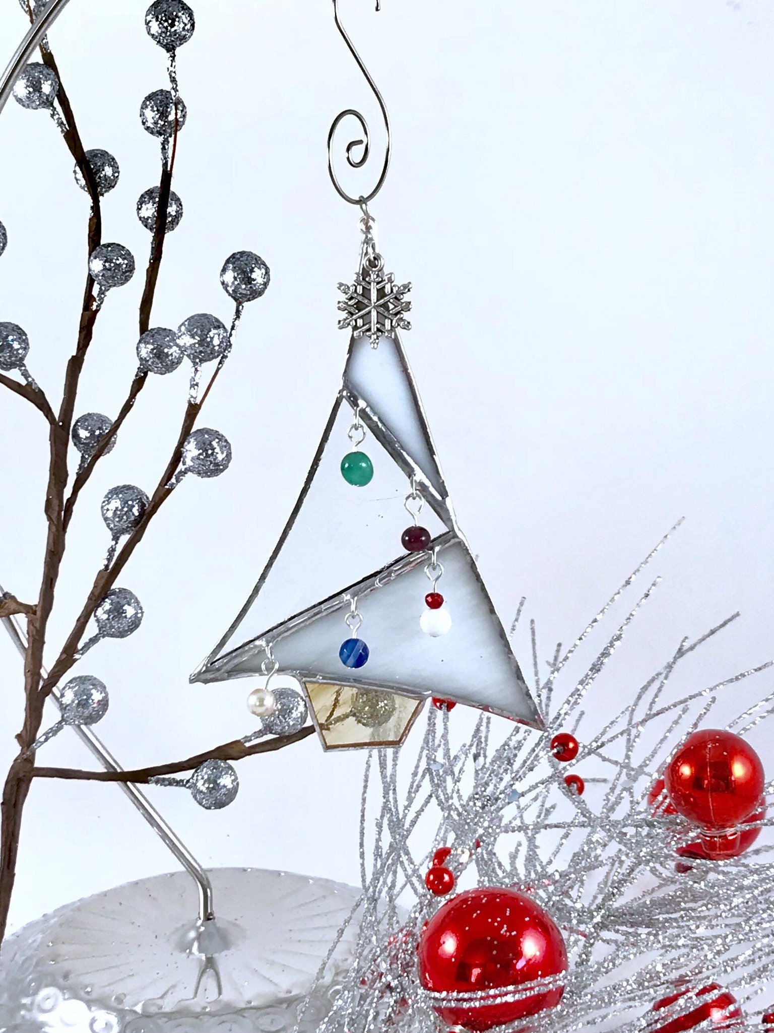 Abstract Stained Glass Christmas Tree Ornament | Gift Boxed | Green Red ...