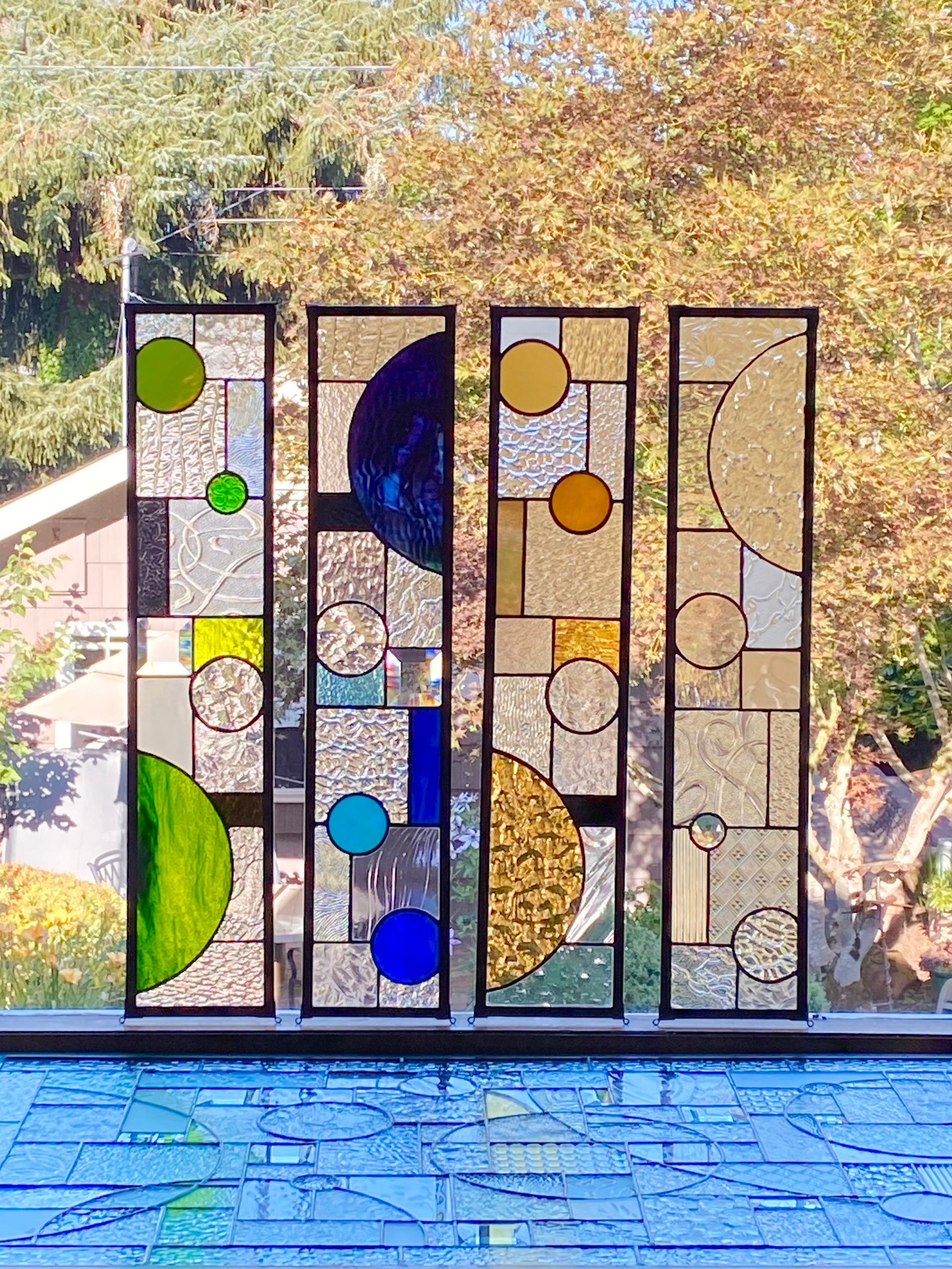 Modern Narrow Stained Glass Panel | 5" X 24" | Abstract Textured Clear ...