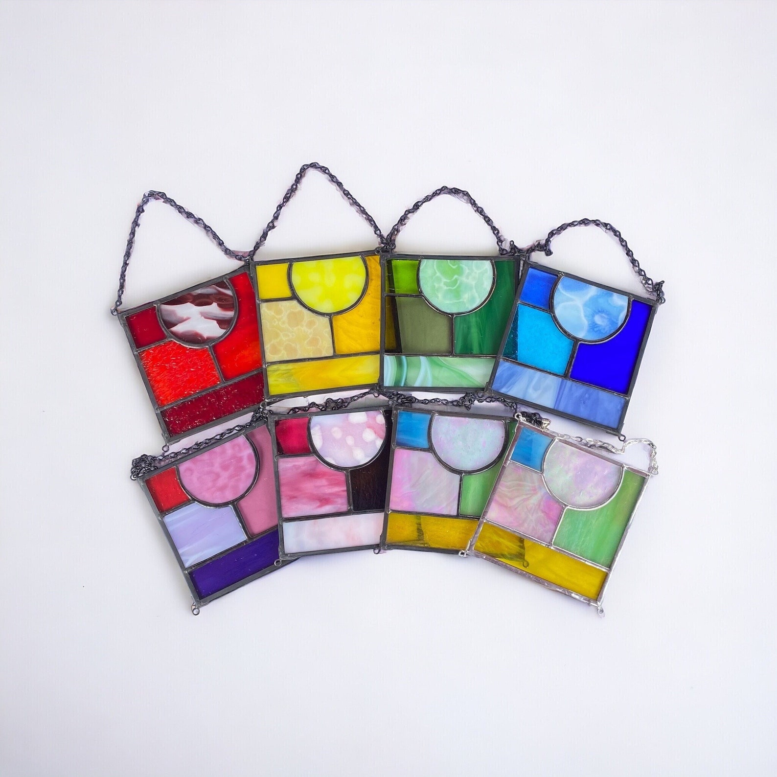 Small Abstract Square Stained Glass Suncatcher | 5" X 5" Gift Boxed - Etsy