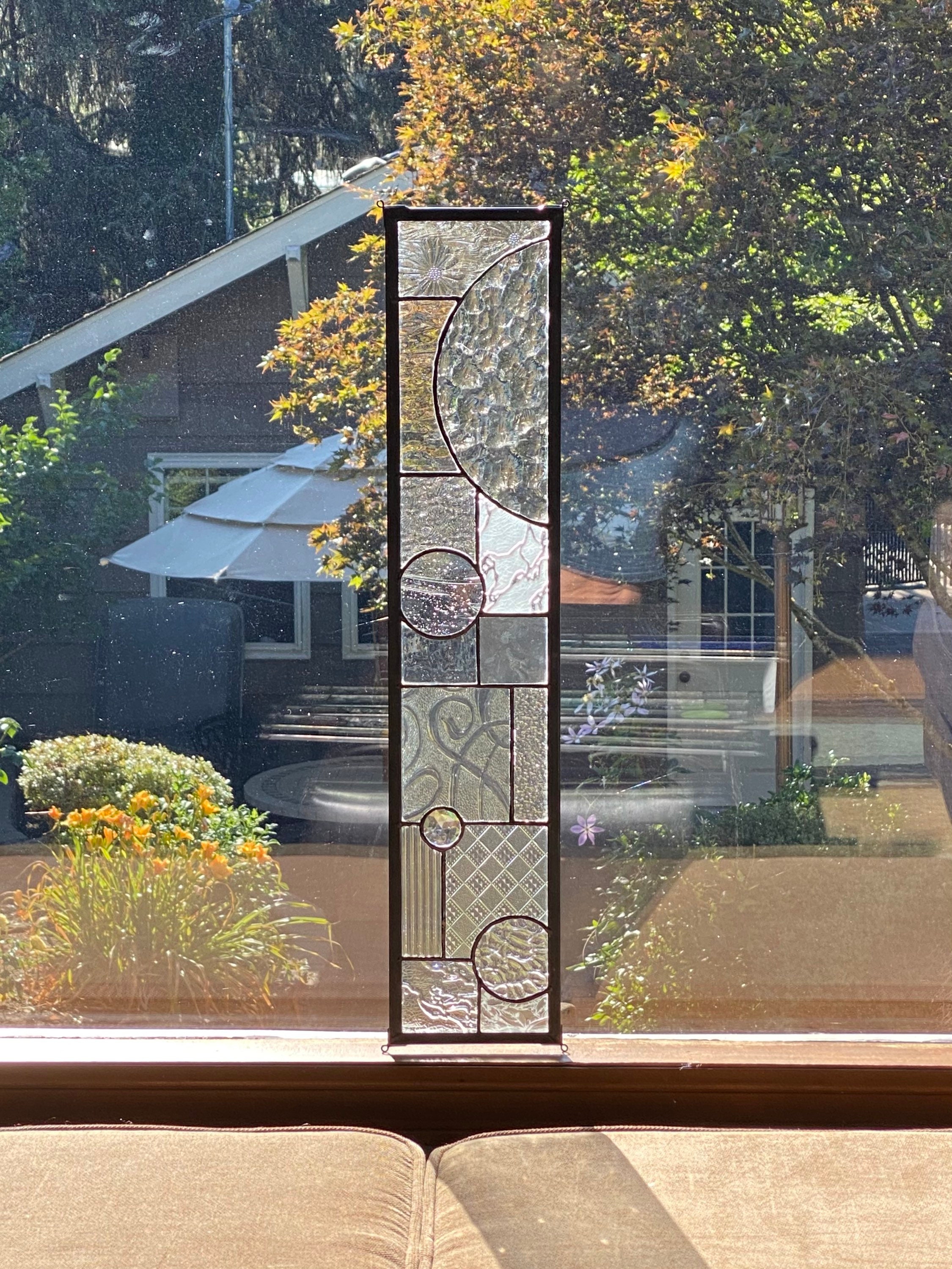 Modern Narrow Stained Glass Panel | 5" X 24" | Abstract Textured Clear ...