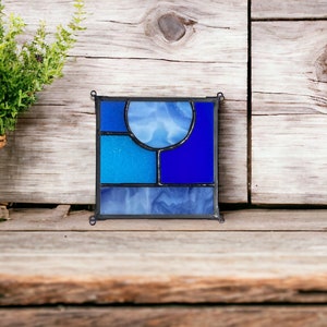Small Blue Abstract Stained Glass Square 5 X 5 Gifted Boxed - Etsy