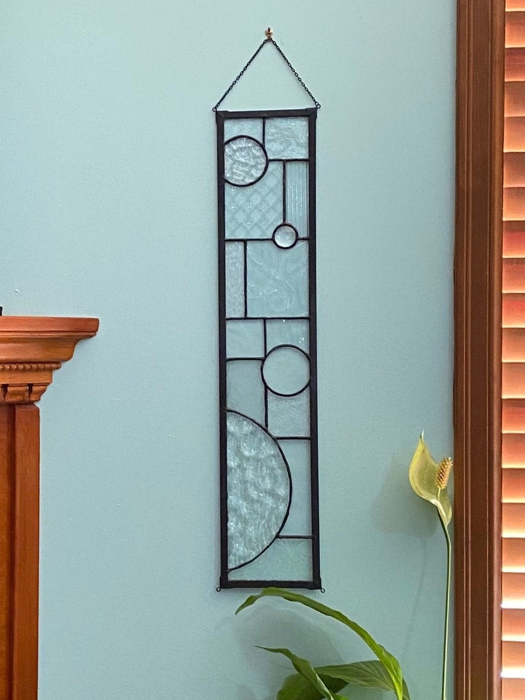 Modern Narrow Stained Glass Panel | 5" X 24" | Abstract Textured Clear ...