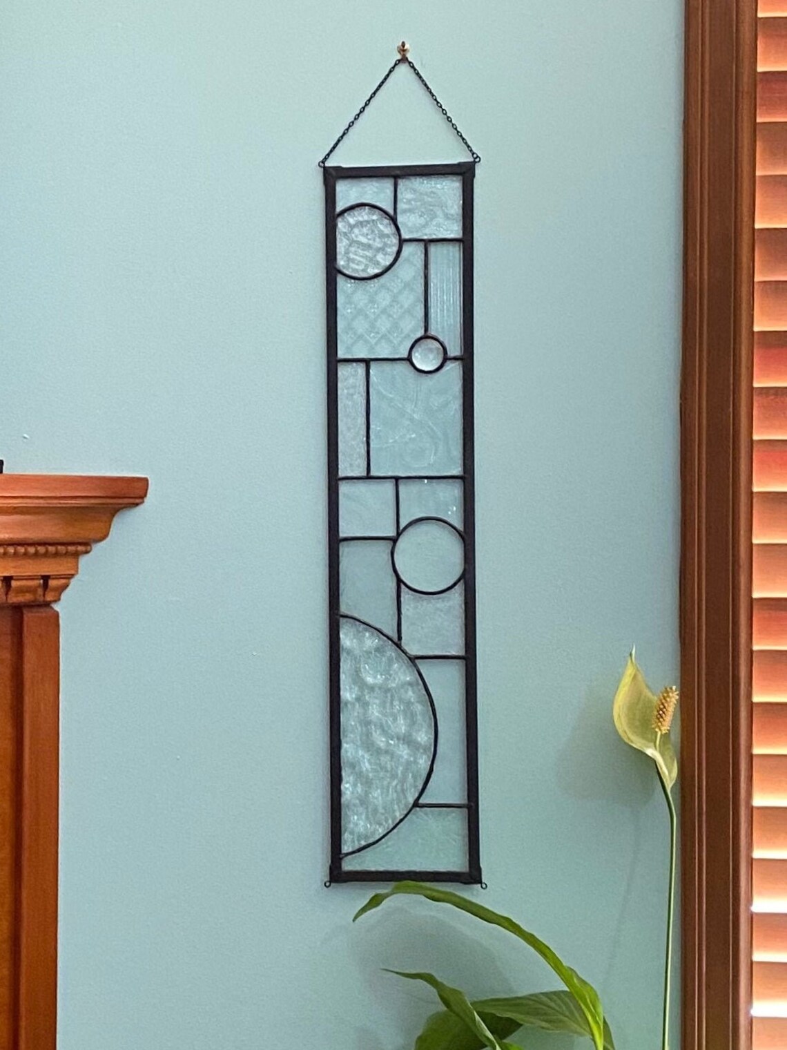 Modern Narrow Stained Glass Panel | 5" X 24" | Abstract Textured Clear ...